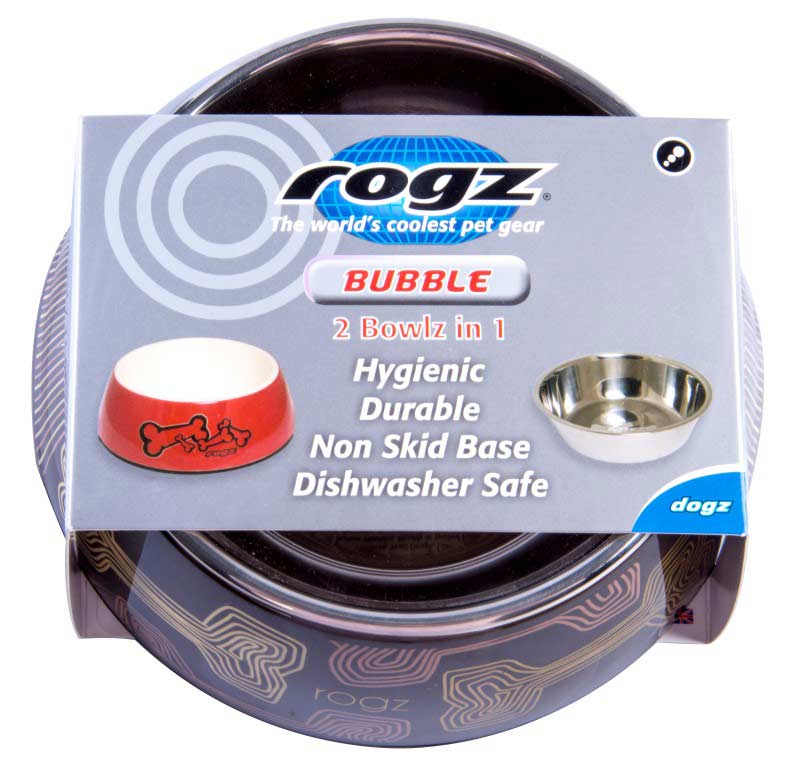 Rogz 2-in-1 Large 700ml Bubble Dog Bowl, Mocha Bone Design – BARF4Dogs